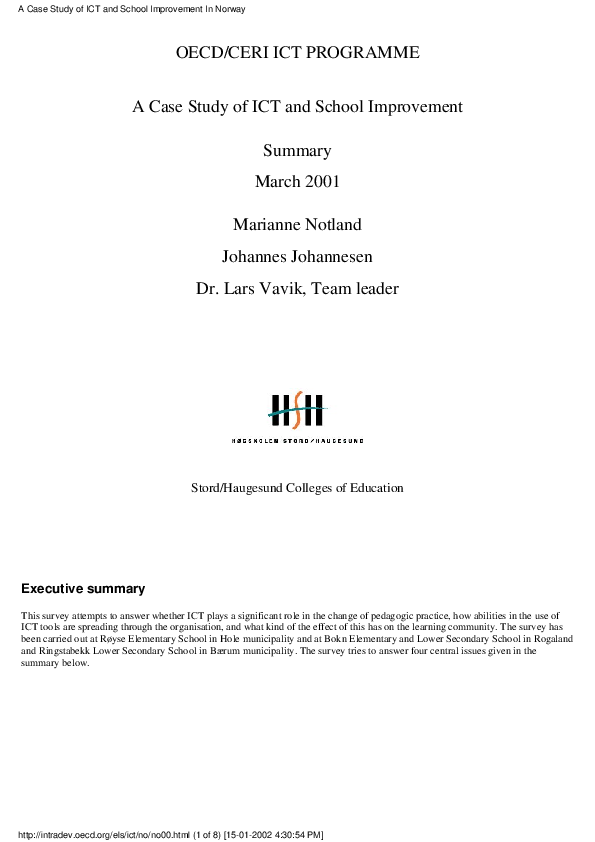 (PDF) OECD / CERI ICT PROGRAMME A Case Study of ICT and School ...