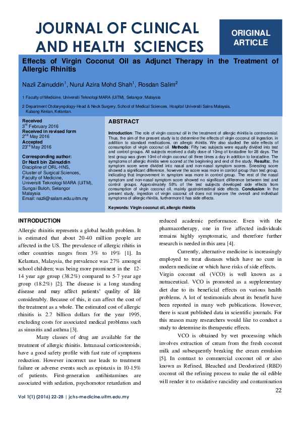 (PDF) Effects of Virgin Coconut Oil as Adjunct Therapy in the Treatment ...