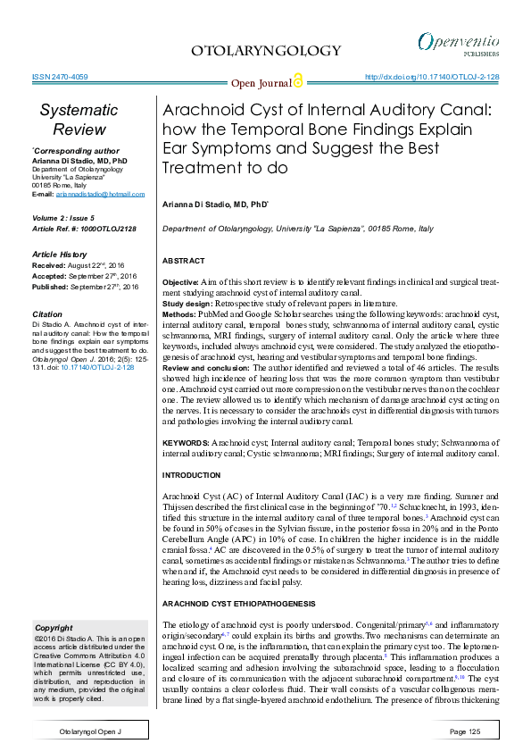 (PDF) Arachnoid Cyst of Internal Auditory Canal How the Temporal Bone ...