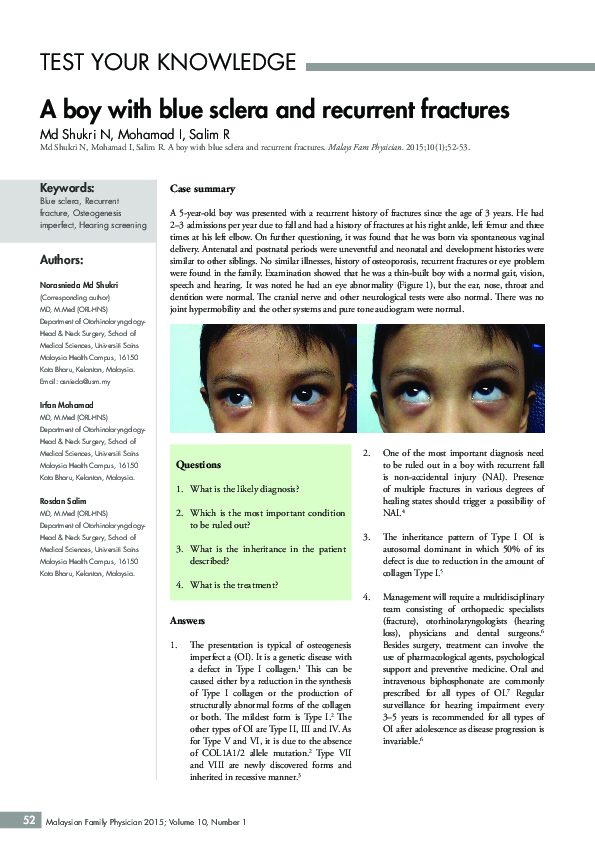 (PDF) A boy with blue sclera and recurrent fractures