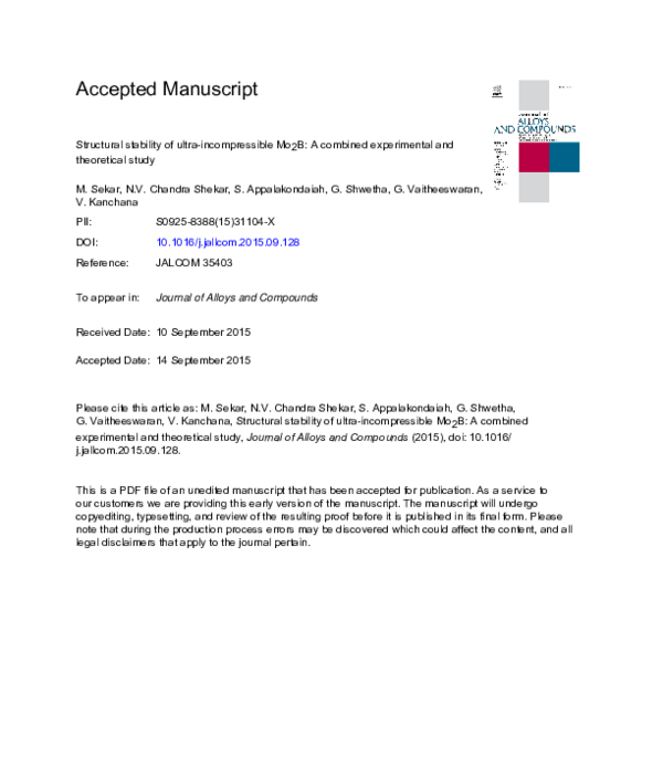 (PDF) Structural stability of ultra-incompressible Mo2B: A combined ...
