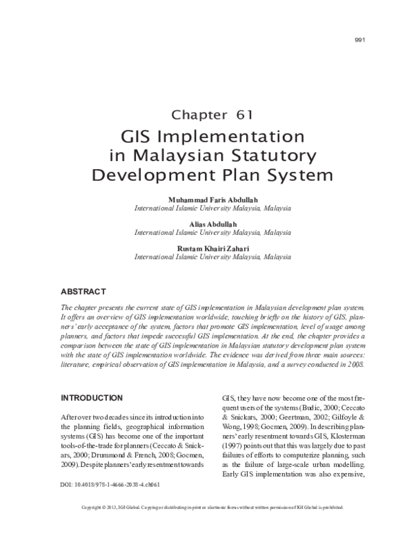 (PDF) GIS Implementation in Malaysian Statutory Development Plan System