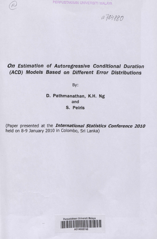 Pdf On Estimation Of Autoregressive Conditional Durationacd Models Based On Different Error