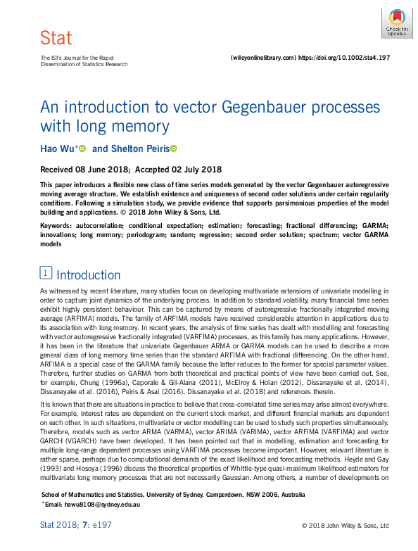 (PDF) An introduction to vector Gegenbauer processes with long memory