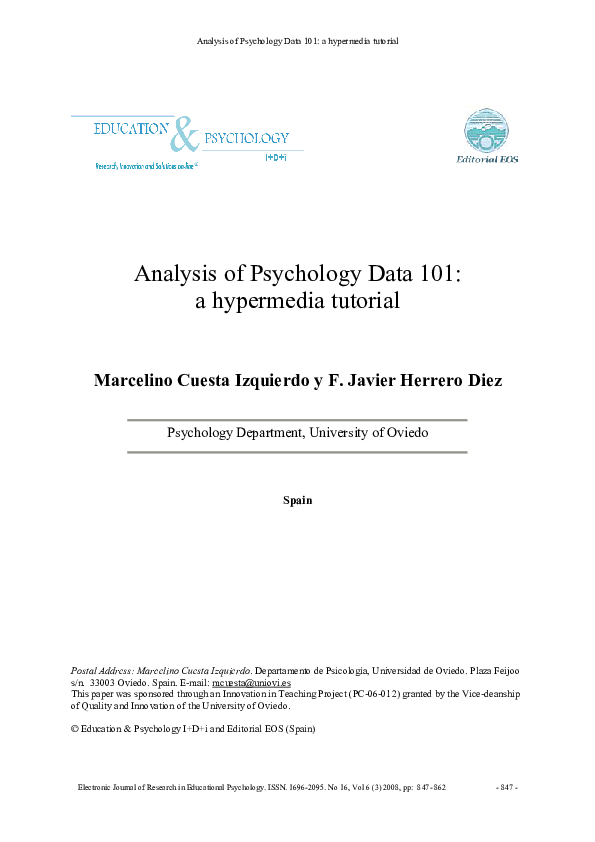 (PDF) Analysis of Psychology Data 101: a hypermedia tutorial