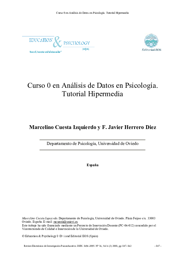 (PDF) Curso 0 en Análisis de Datos en Psicología. Tutorial Hipermedia