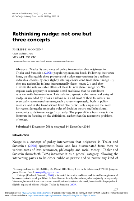 (PDF) Rethinking Nudge: Not One But Three Concepts