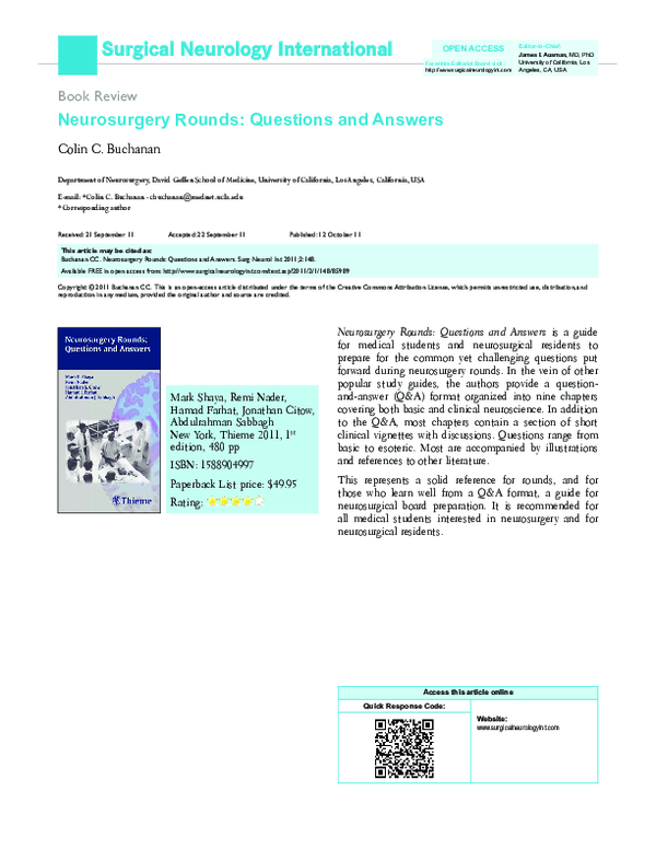 (PDF) Neurosurgery Rounds: Questions and Answers
