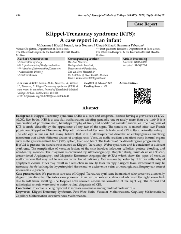 (PDF) The Klippel-Trenaunay syndrome (KTS): A case report in an infant