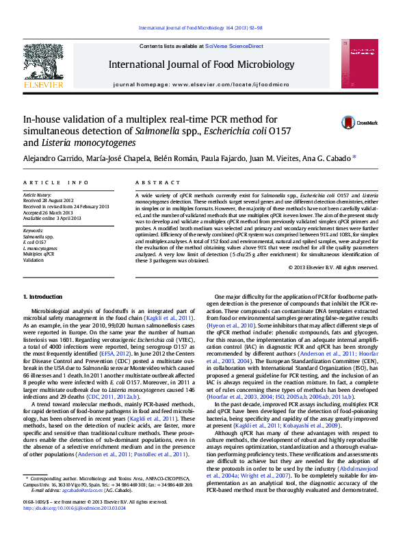 (PDF) In-house validation of a multiplex real-time PCR method for simultaneous detection of ...