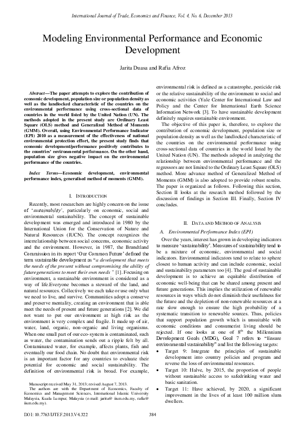 (PDF) Modeling Environmental Performance and Economic Development