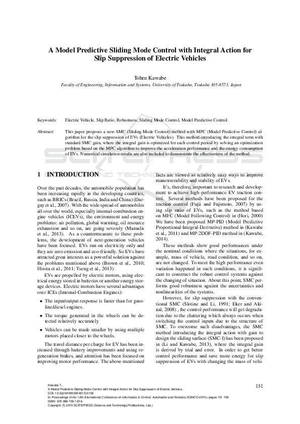 Pdf A Model Predictive Sliding Mode Control With Integral Action For Slip Suppression Of