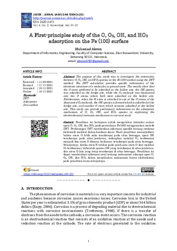 (PDF) A First-Principle study of the O, O2, OH, and HO2 adsorption on ...