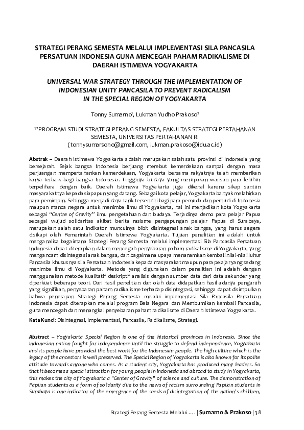 (PDF) Strategi Perang Semesta Melalui Implementasi Sila Pancasila Persatuan Indonesia Guna ...
