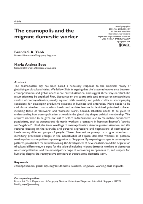 (PDF) The cosmopolis and the migrant domestic worker