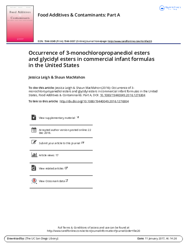 (PDF) Occurrence of 3-monochloropropanediol esters and glycidyl esters ...