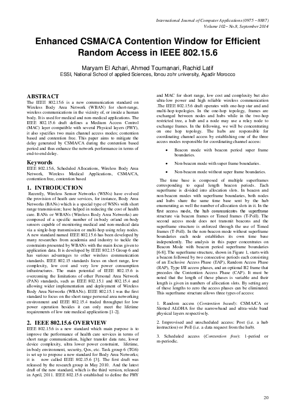 (PDF) Enhanced CSMA/CA for Improved Access in IEEE 802.15.6