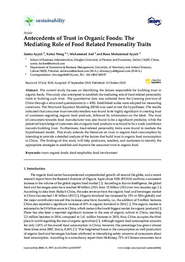 (PDF) Antecedents of Trust in Organic Foods: The Mediating Role of Food ...