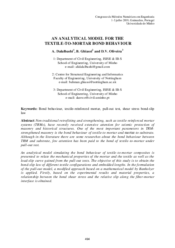 (PDF) An analytical model for the textile-to-mortar bond behaviour