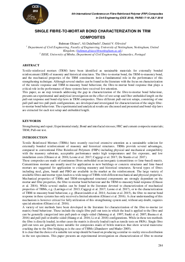 (PDF) Single fibre-to-mortar bond characterization in TRM composites
