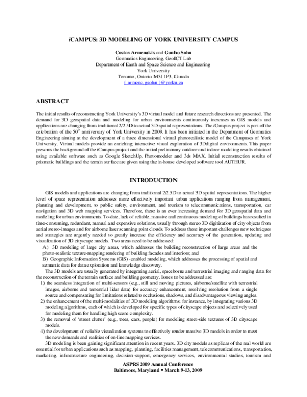 (PDF) iCAMPUS: 3D MODELING OF YORK UNIVERSITY CAMPUS