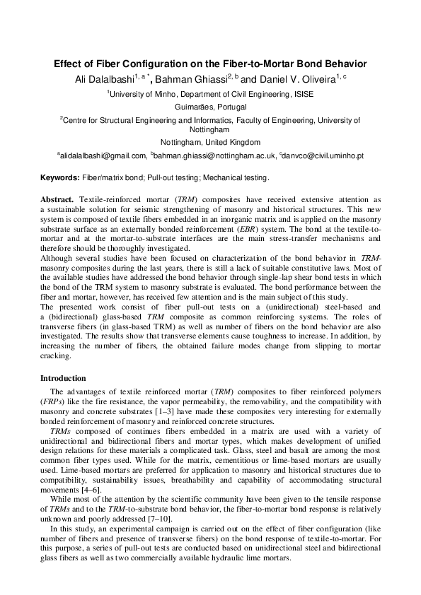 (PDF) Effect of fiber configuration on the fiber-to-mortar bond behaviour