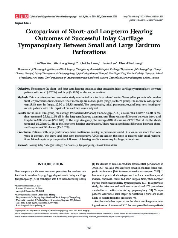(PDF) Comparison of Short- and Long-term Hearing Outcomes of Successful ...