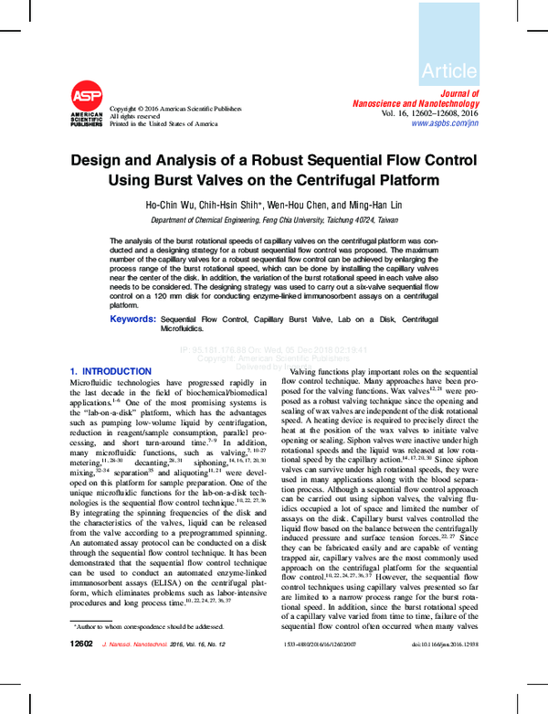 (PDF) Design and Analysis of a Robust Sequential Flow Control Using Burst Valves on the ...