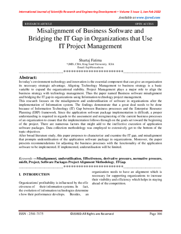 (PDF) Misalignment of Business Software and Bridging the IT Gap in ...