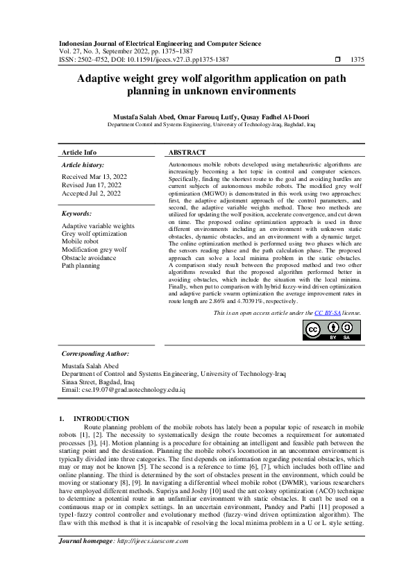 (PDF) Adaptive weight grey wolf algorithm application on path planning ...