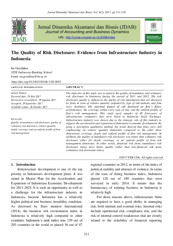 (PDF) The Quality of Risk Disclosure: Evidence from Infrastructure ...