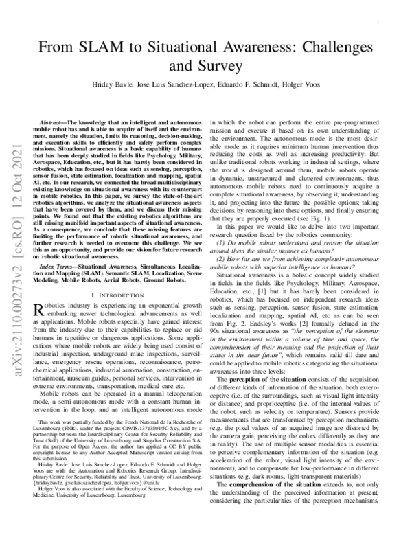 (PDF) From SLAM to Situational Awareness: Challenges and Survey