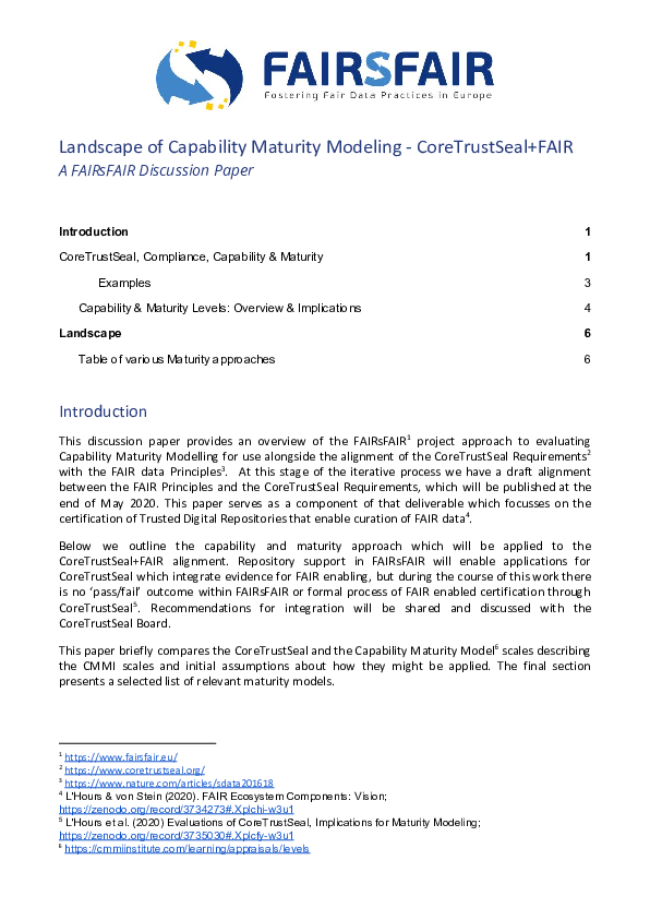 (PDF) CoreTrustSeal+FAIR Landscape of Capability Maturity Modeling - A ...