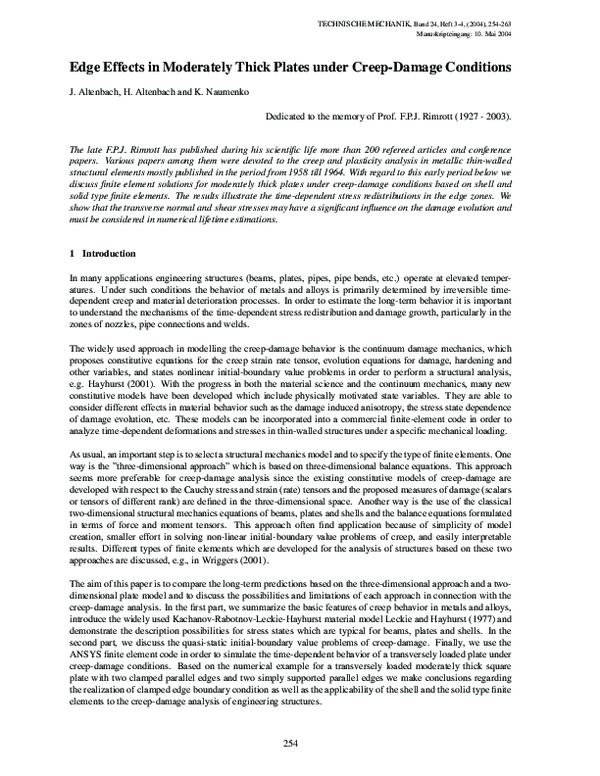 (PDF) Edge effects in moderately thick plates under creep-damage conditions
