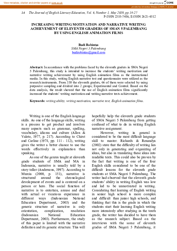 (PDF) Increasing Writing Motivation and Narrative Writing Achievement ...