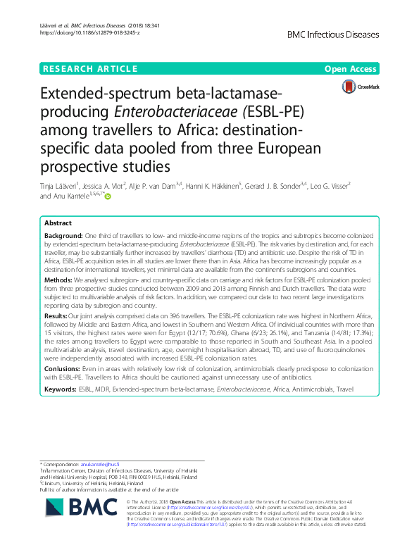 (PDF) Extended-spectrum beta-lactamase-producing Enterobacteriaceae (ESBL-PE) among travellers ...