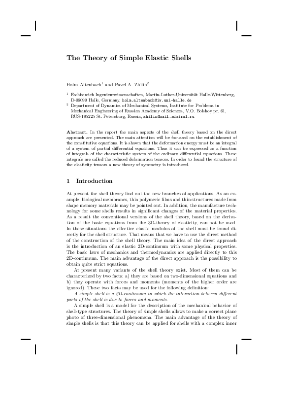 (PDF) The Theory of Simple Elastic Shells