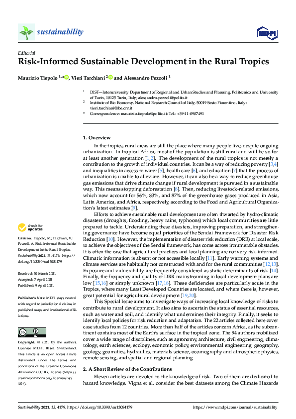 (PDF) Risk-Informed Sustainable Development in the Rural Tropics