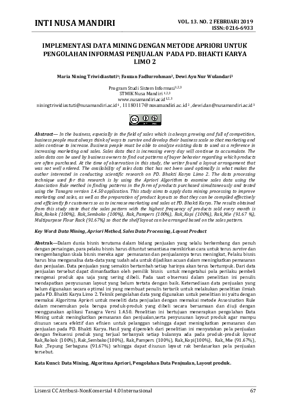 (PDF) Implementasi Data Mining Dengan Metode Apriori Untuk Pengolahan Informasi Penjualan Pada ...