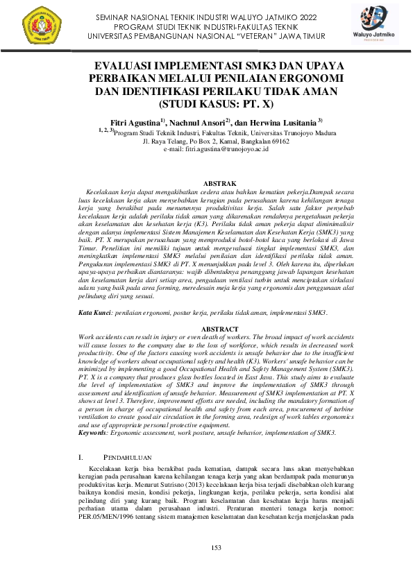 (PDF) Evaluasi Implementasi SMK3 Dan Upaya Perbaikan Melalui Penilaian Ergonomi Dan Identifikasi ...