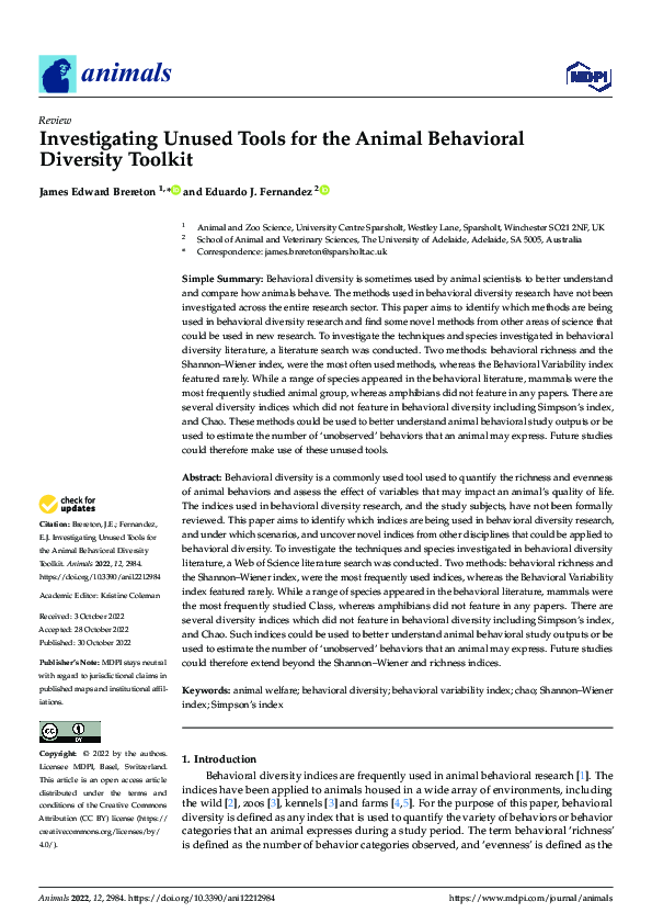 (PDF) Investigating Unused Tools for the Animal Behavioral Diversity ...