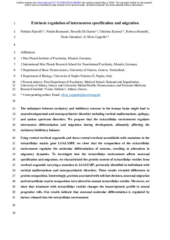 (PDF) Extrinsic regulation of interneuron specification and migration