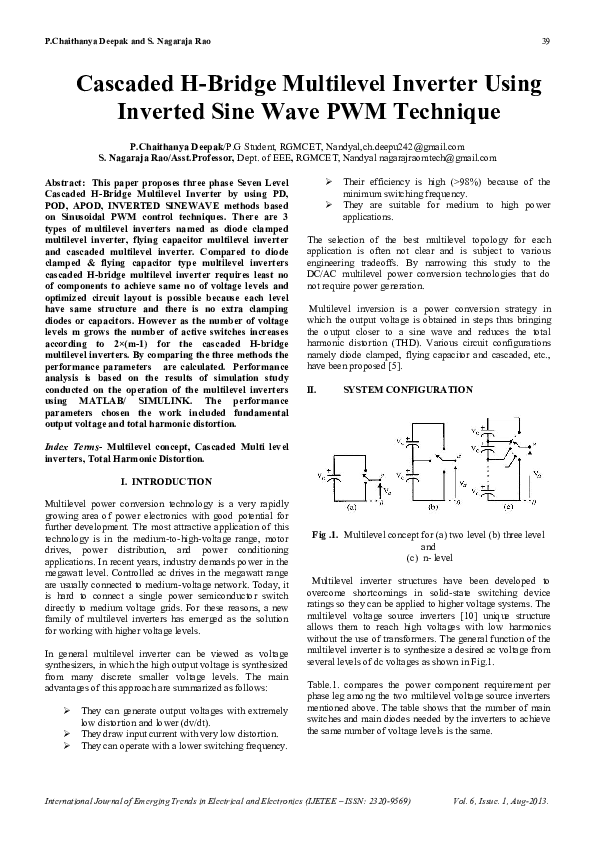 (PDF) Cascaded H-Bridge Multilevel Inverter Using Inverted Sine Wave ...