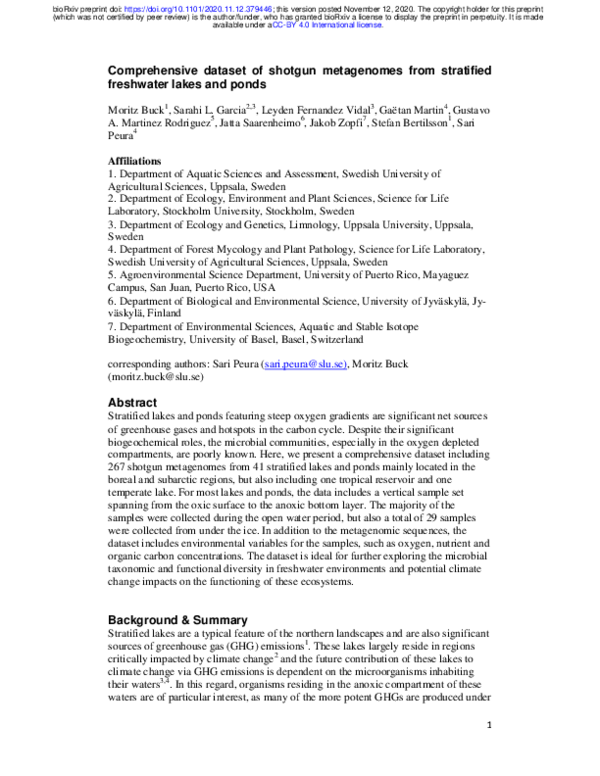 (PDF) Comprehensive dataset of shotgun metagenomes from stratified ...
