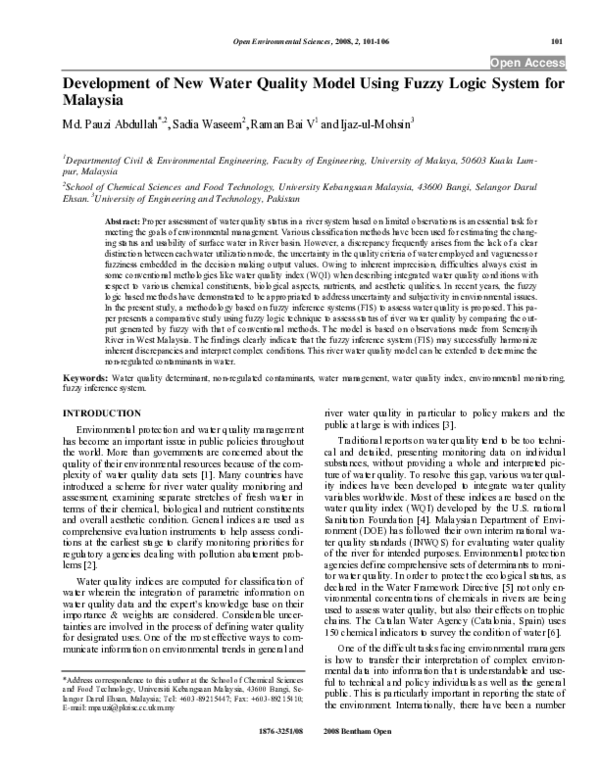 (PDF) Fuzzy Logic Water Quality Model for Malaysia