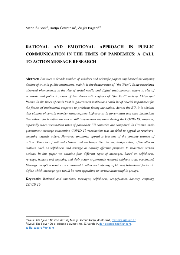 (PDF) RATIONAL AND EMOTIONAL APPROACH IN PUBLIC COMMUNICATION IN THE ...