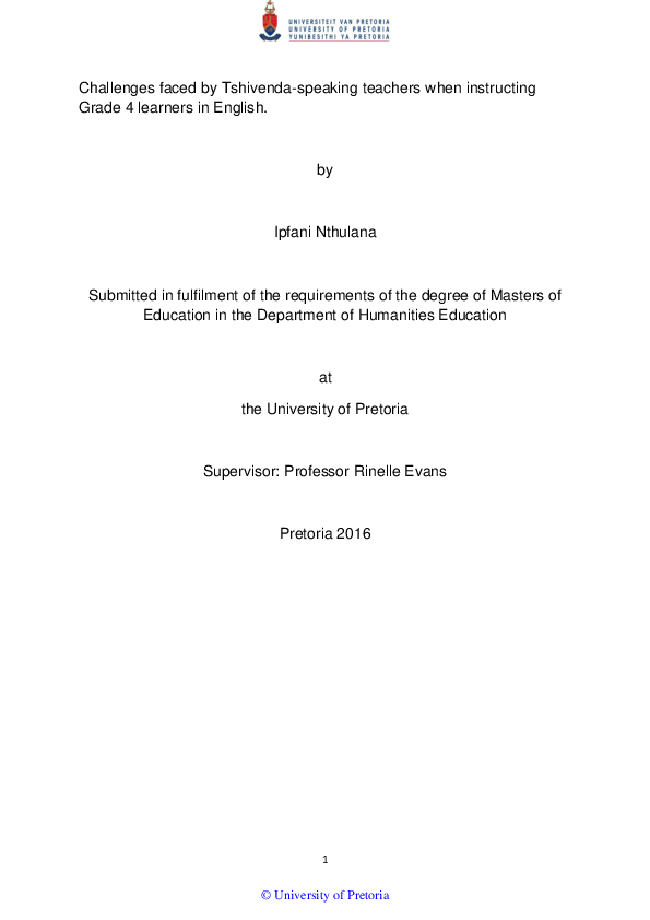 (PDF) Challenges faced by Tshivenda-speaking teachers when instructing ...