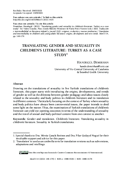 (PDF) Translating gender and sexuality in children’s literature: Turkey ...
