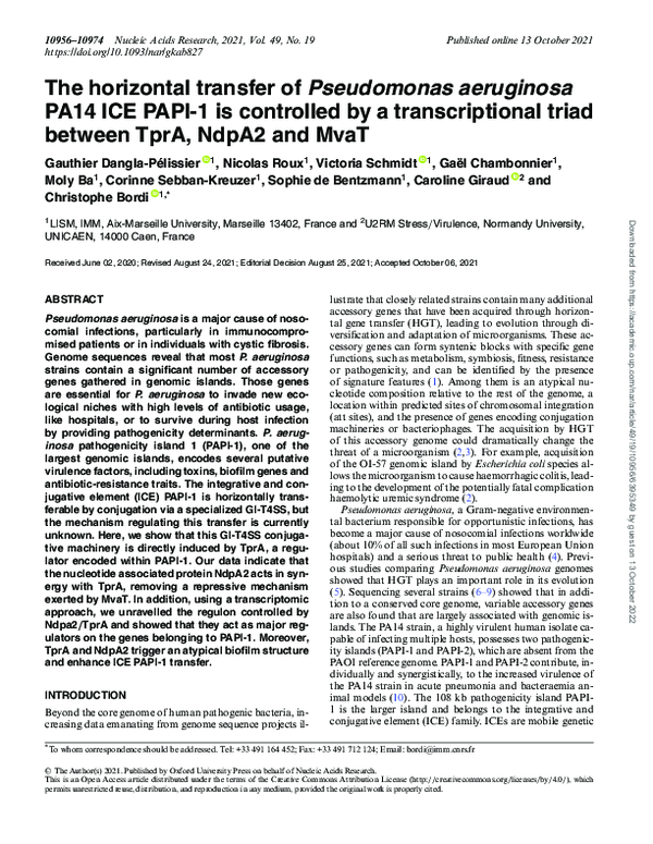 (PDF) The horizontal transfer of Pseudomonas aeruginosa PA14 ICE PAPI-1 ...