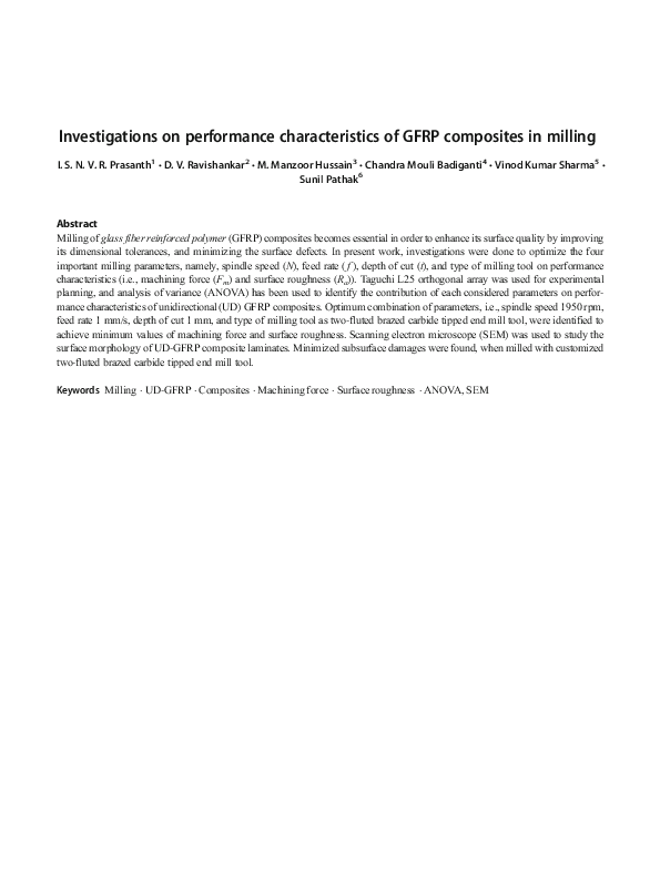 Pdf Investigations On Performance Characteristics Of Gfrp Composites In Milling